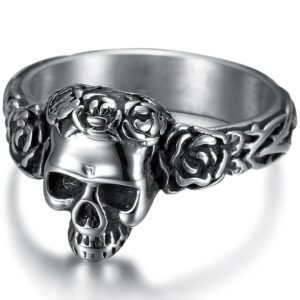 jude jewelers stainless steel gothic skull head halloween biker cocktail party vampire rock hiphop viking ring (silver, 7)