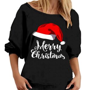 Roshop Womens Off Shoulder Merry Christmas Long Sleeve Sweatshirt CHT XL