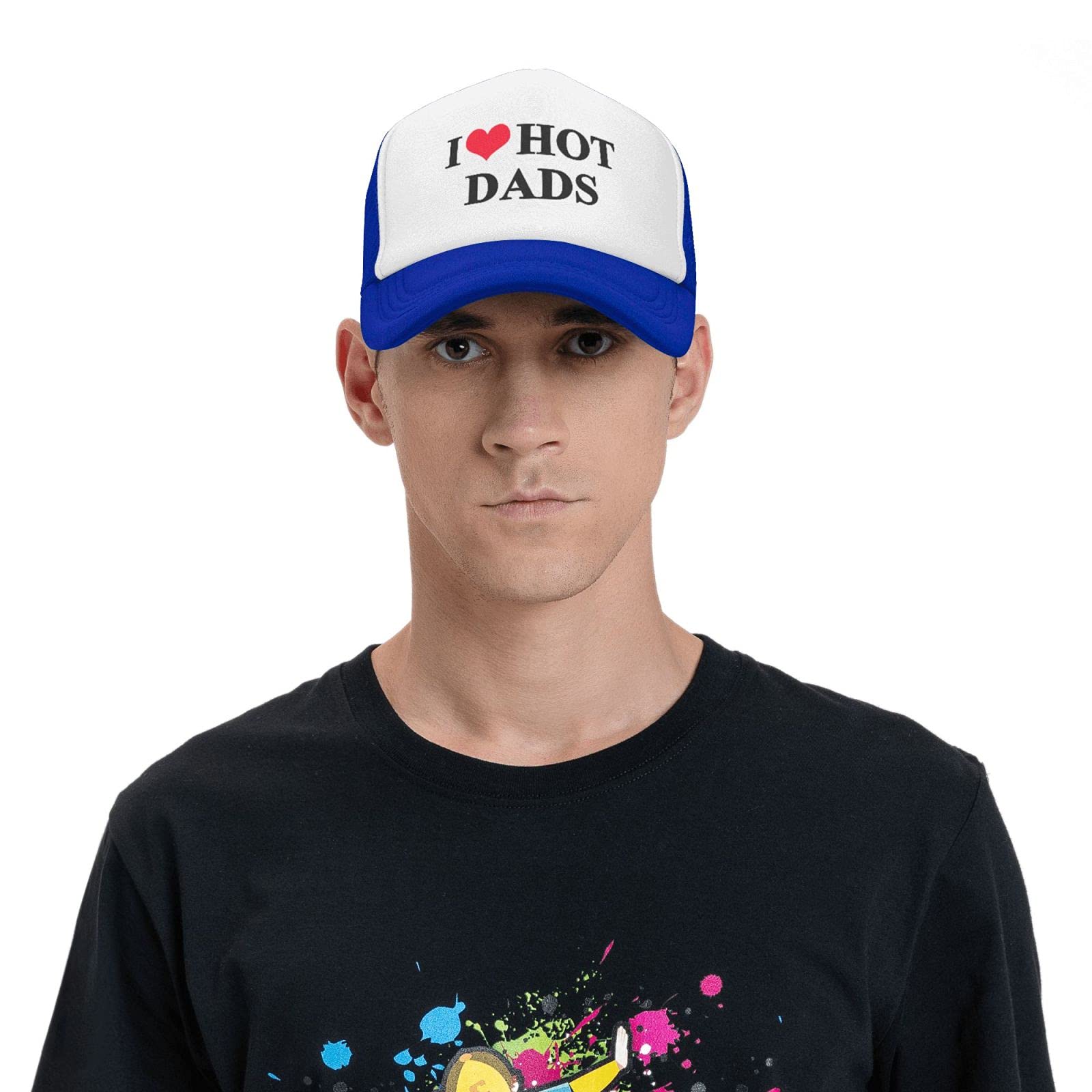 I Love Hot Dad Trucker Hat Sports Baseball Cap Casual Hip-Hop Unisex Leisure Adjustable Size Blue