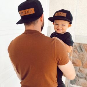 Legend and Legacy Genuine Leather Patch Hats Black Matching Father Son, Each Hat Sold Separately**(Legend - Adult)