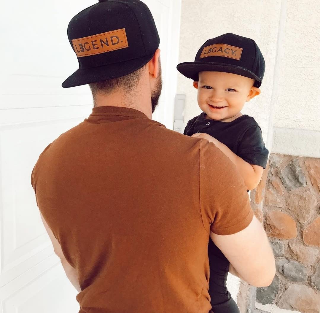 Legend and Legacy Genuine Leather Patch Hats Black Matching Father Son, Each Hat Sold Separately**(Legend - Adult)