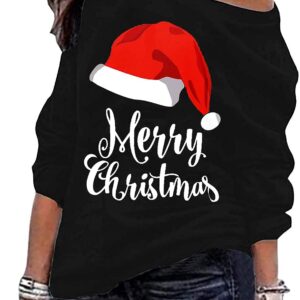 Roshop Womens Off Shoulder Merry Christmas Long Sleeve Sweatshirt CHT XL