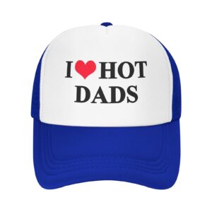 I Love Hot Dad Trucker Hat Sports Baseball Cap Casual Hip-Hop Unisex Leisure Adjustable Size Blue