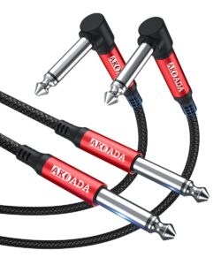 akoada 1/4 inch instrument cable ts guitar cable 10 ft 2pack,right angle 6.35mm male jack stereo audio electric guitar cord bass amp cord for electric guitar, bass guitar, pro audio, electric mandolin