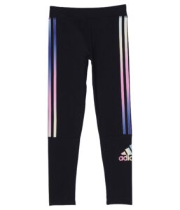 adidas girls' active sports athletic legging tight, black with multicolor, medium (10/12)