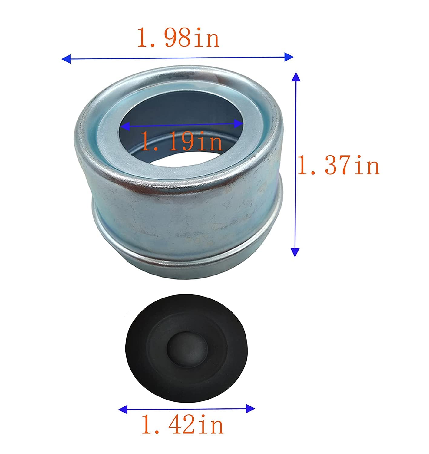 Replaces 4 Pack Trailer Axle Dust Cap Cup Grease Cover & 12Pack with Rubber Plugs for Dexter EZ Lube Trailer Camper Axle 1.98"