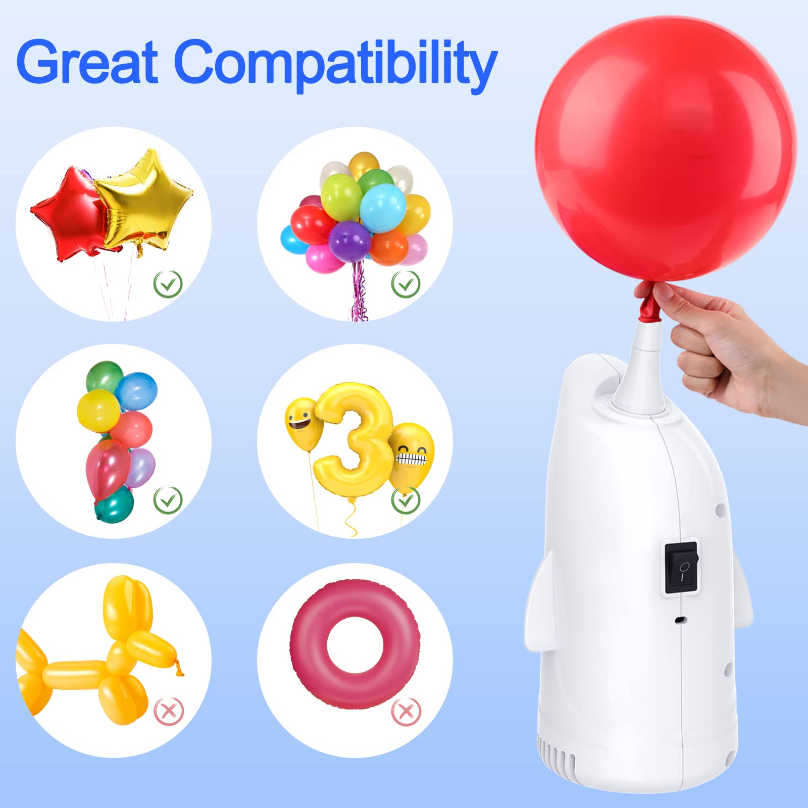 Balloon Pump Electric, Cadrim Electric Portable Balloon Pump with Nozzle and Balloon Knotter, Penguin Shaped Portable Balloon Pump Inflator for Party/Wedding/Christmas/Birthday/Ceremony