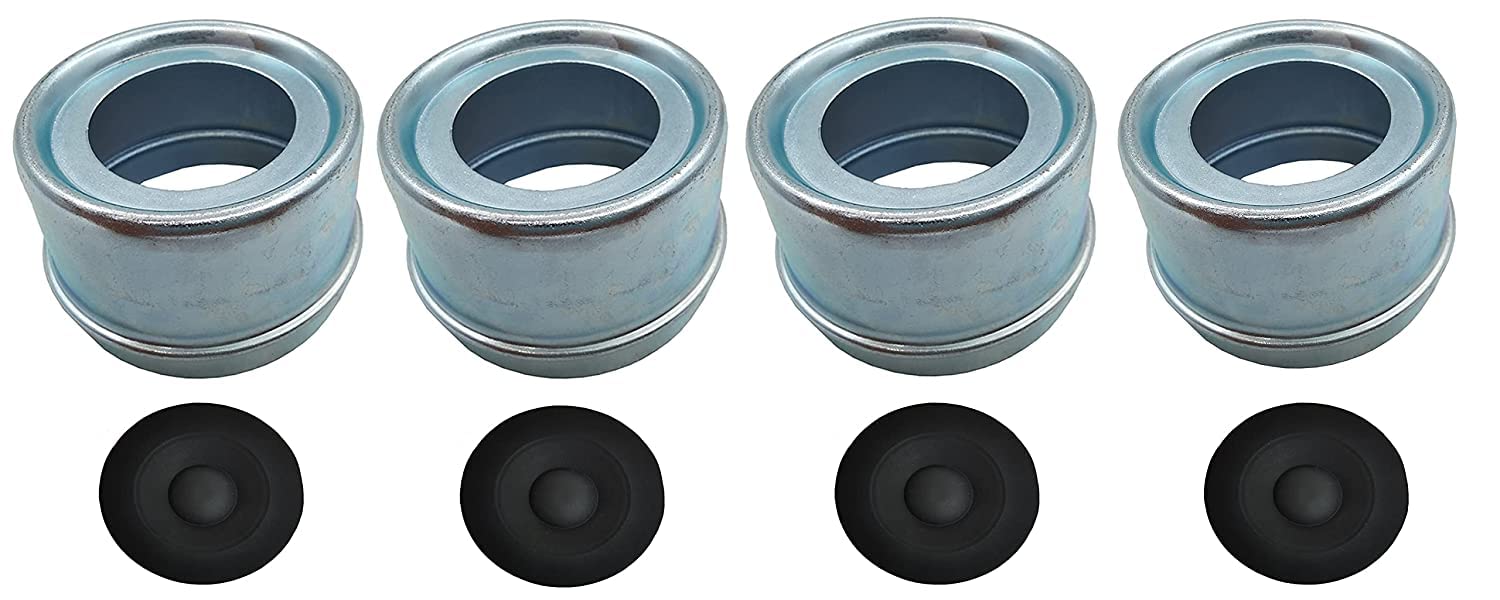 Replaces 4 Pack Trailer Axle Dust Cap Cup Grease Cover & 12Pack with Rubber Plugs for Dexter EZ Lube Trailer Camper Axle 1.98"