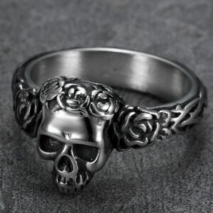 Jude Jewelers Stainless Steel Gothic Skull Head Halloween Biker Cocktail Party Vampire Rock Hiphop Viking Ring (Silver, 7)