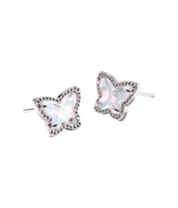 kendra scott lillia butterfly stud earring in silver-plated brass, fashion jewelry for women, dichroic glass