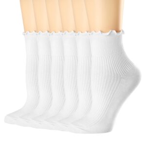 mcool mary women's ruffle socks,casual cute ankle socks comfort cool cotton knit lettuce frilly crew white socks for women 6 pack