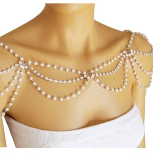 hlongg baidicheng crystal shoulder chain bridal luxury rhinestone wedding shawl prom shawl party beaded shrug gorgeous body chain, white,white