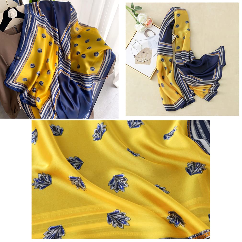 Aufeel Fashion Scarves 100% Silk Felling Scarf Long Lightweight Sunscreen Shawls Wrap for Women Hair Scarves (DB Yellow)