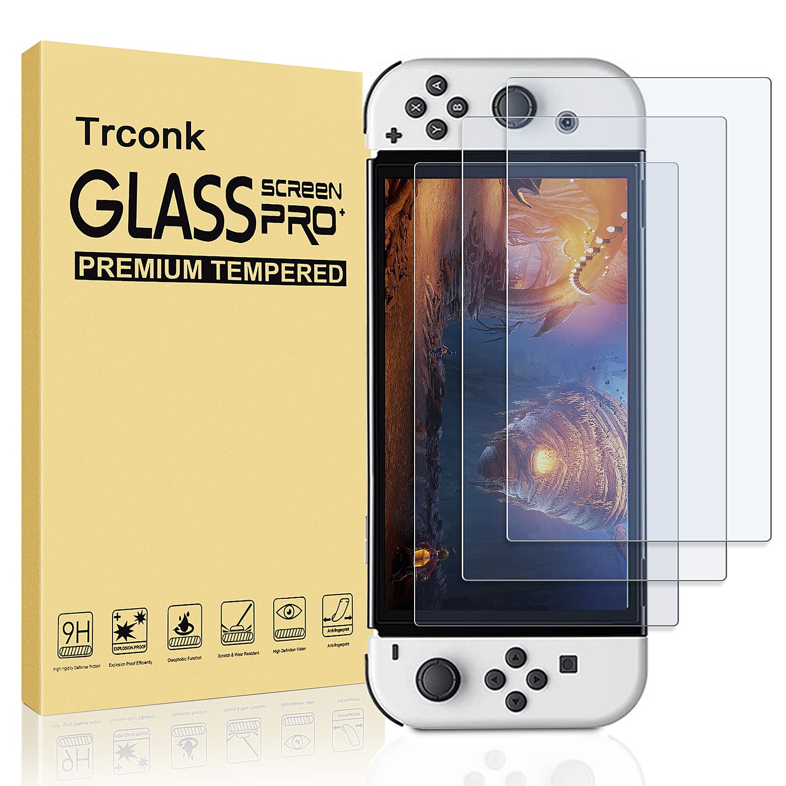 Trconk Screen Protector Compatible with Nintendo Switch OLED, Tempered Glass Screen Protector for Switch OLED 2021, 7-inch HD Clear Screen Protector Glass for OLED Switch, 3-Pack