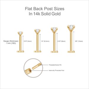 14K Solid Yellow Gold Cartilage Stud Earring 3mm Tragus Helix Ear Piercing Dainty Tiny Ball Earring for Upper Ear Piercing Internally Threaded Flat Back Jewelry Gift For Men Women(Single Piece)