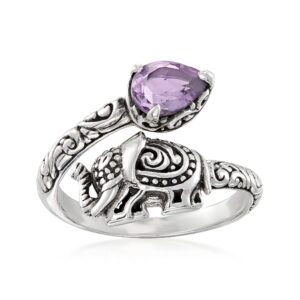 ross-simons 1.00 carat amethyst bali-style elephant bypass ring in sterling silver. size 7