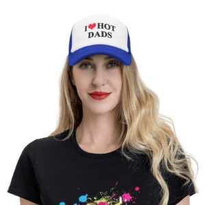 I Love Hot Dad Trucker Hat Sports Baseball Cap Casual Hip-Hop Unisex Leisure Adjustable Size Blue