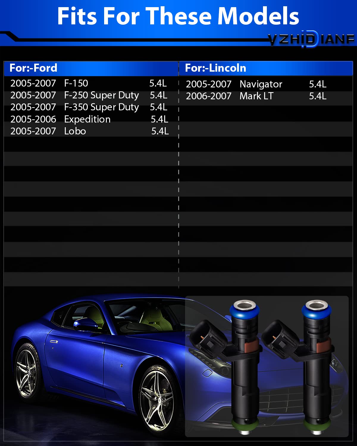 YZHIDIANF FJ817 Fuel Injectors Fits For:-Ford 2005 2006 2007 F150 F250 F350 Expedition Super Duty 5.4, For:-Lincoln Mark LT Navigator 5.4L, 5C3Z9F593DA 8S4Z9F593A 5C3Z-DC ​(8 Pcs)