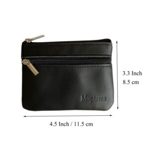 Moplusea Genuine Leather Small Coin Purse Wallet With Keychain Mini Change Purse Coin Pouch Holder For Men (GLCB010 Black)