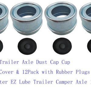 Replaces 4 Pack Trailer Axle Dust Cap Cup Grease Cover & 12Pack with Rubber Plugs for Dexter EZ Lube Trailer Camper Axle 1.98"