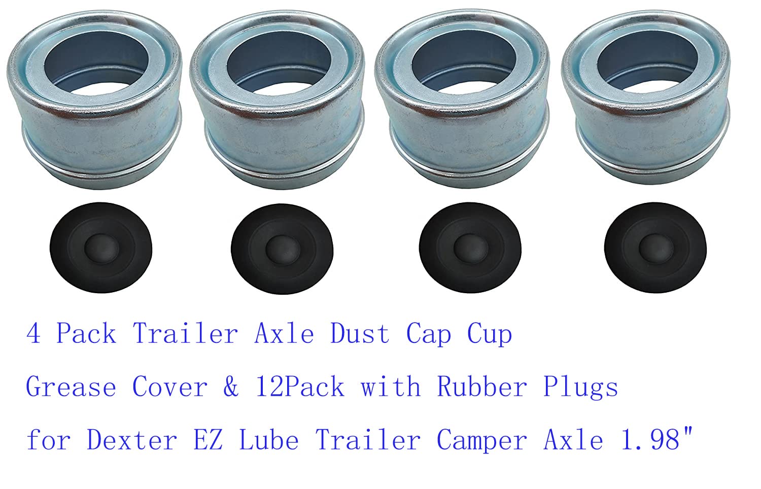 Replaces 4 Pack Trailer Axle Dust Cap Cup Grease Cover & 12Pack with Rubber Plugs for Dexter EZ Lube Trailer Camper Axle 1.98"