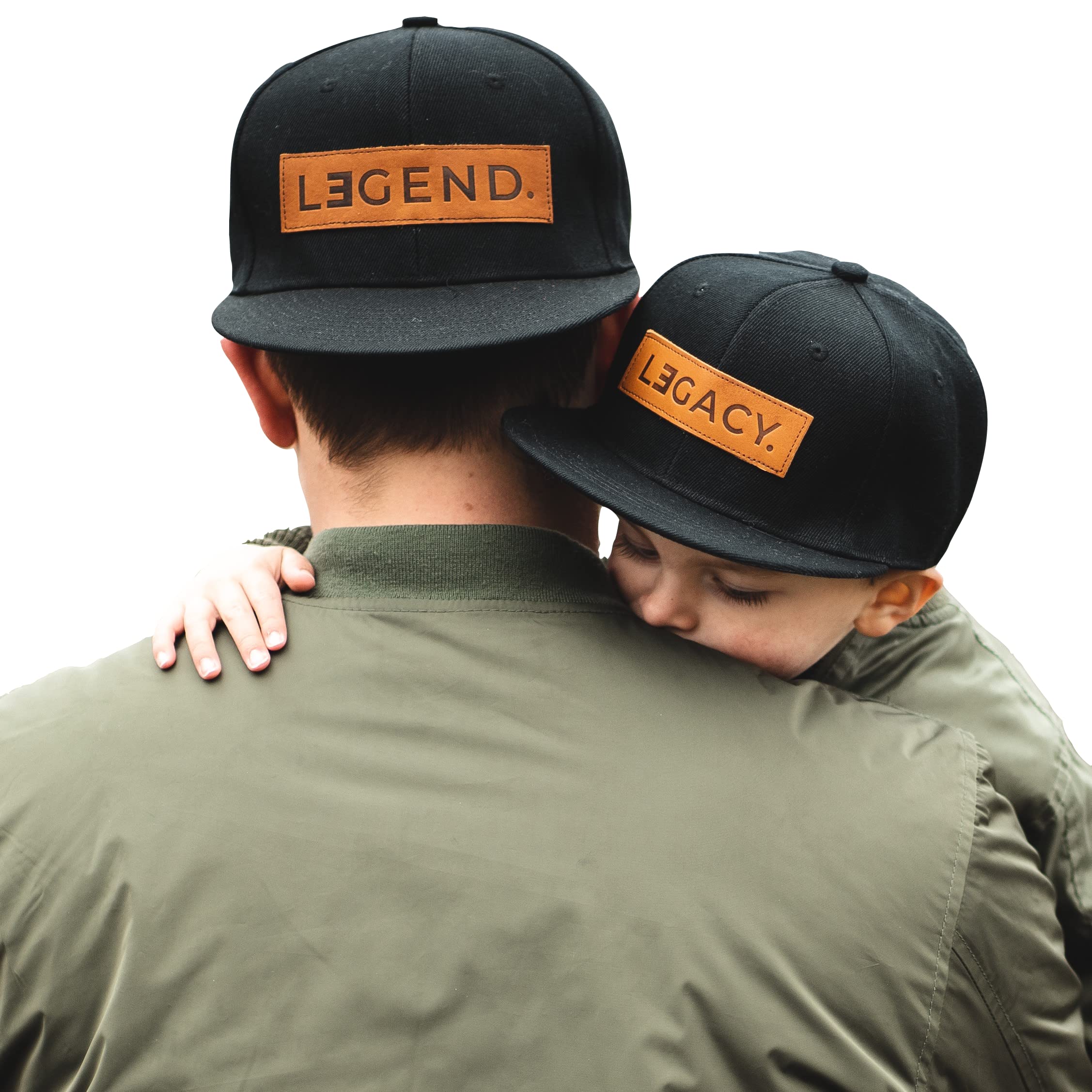 Legend and Legacy Genuine Leather Patch Hats Black Matching Father Son, Each Hat Sold Separately**(Legend - Adult)