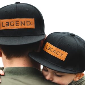 Legend and Legacy Genuine Leather Patch Hats Black Matching Father Son, Each Hat Sold Separately**(Legend - Adult)