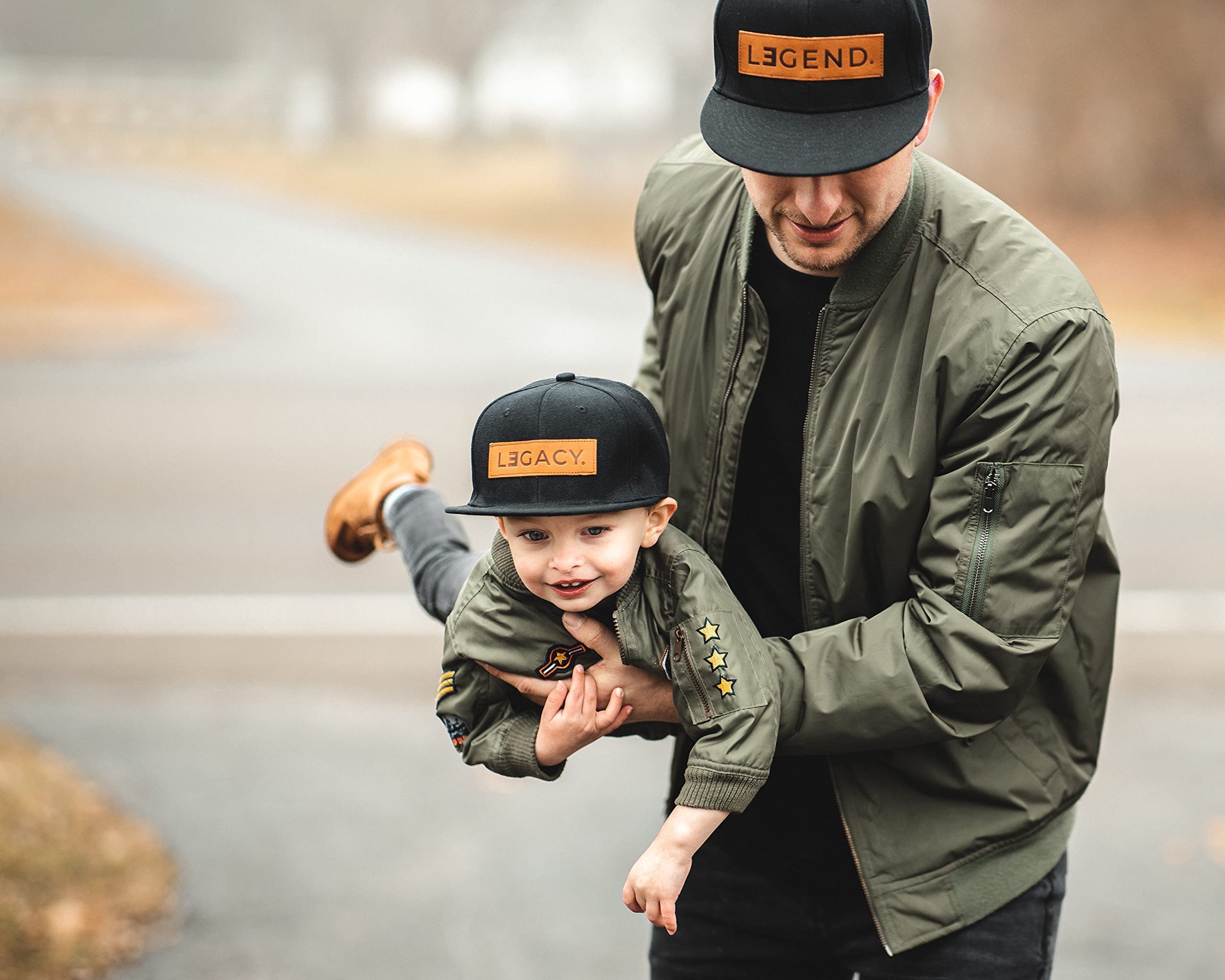 Legend and Legacy Genuine Leather Patch Hats Black Matching Father Son, Each Hat Sold Separately**(Legend - Adult)