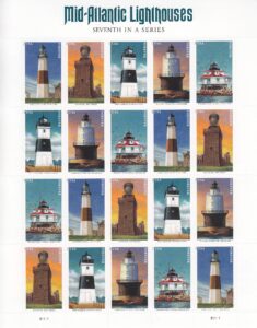 usps mid atlantic lighthouses sheet of 20 forever postage stamps american lighthouses scott 5621-25