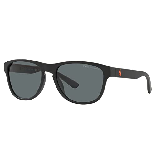 Polo Ralph Lauren PH4180U Universal Fit Square Sunglasses, Matte Black/Polarized Dark Grey, 56 mm