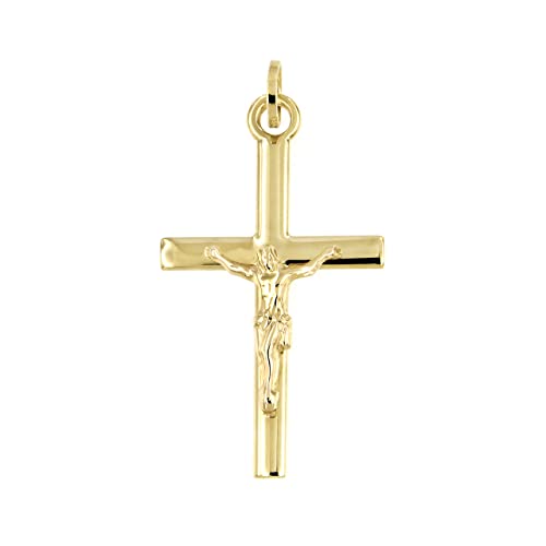 Lucchetta - 14k Gold Italian Christian Cross Pendant for Him and Her | Authentic Catholic Jesus Crucifix from Itay