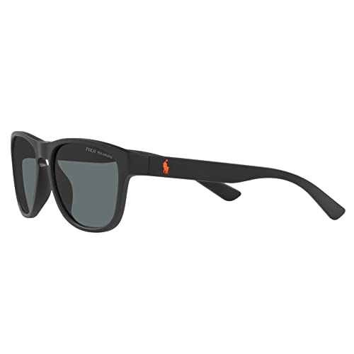 Polo Ralph Lauren PH4180U Universal Fit Square Sunglasses, Matte Black/Polarized Dark Grey, 56 mm