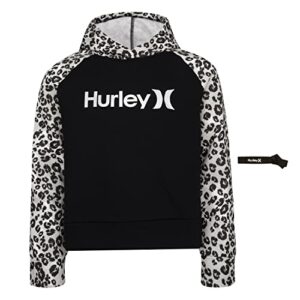 hurley girls' one and only pullover hoodie, black cheetah, medium