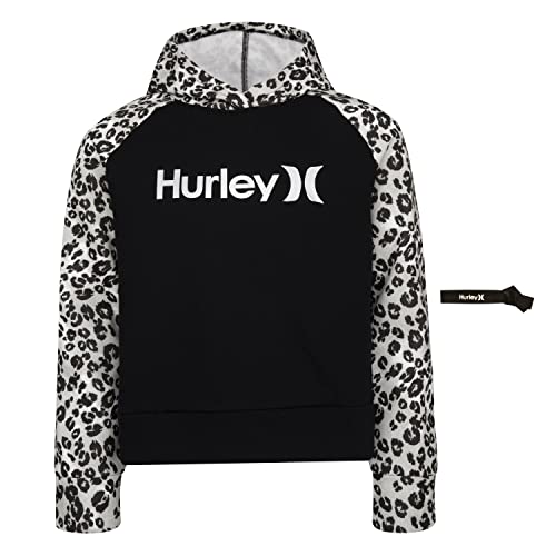 Hurley Girls' One and Only Pullover Hoodie, Black Cheetah, Medium