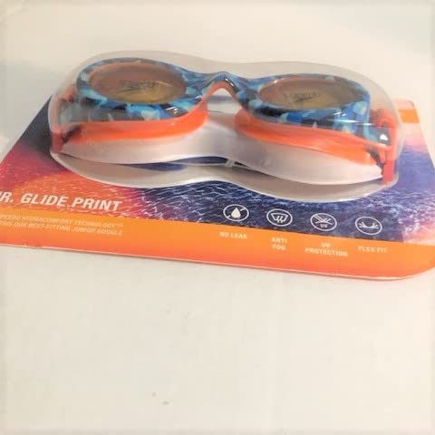 Speedo Junior Jr. Glide Print Goggles - Blue / Orange Amber