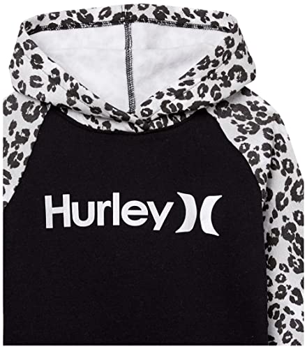 Hurley Girls' One and Only Pullover Hoodie, Black Cheetah, Medium