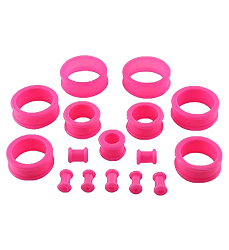 Pair 9/16" (14MM) PINK SILICONE FLAT FLARE TUNNELS Double Flare Gauges Thin Soft Flexible Flesh Plugs (2pcs)