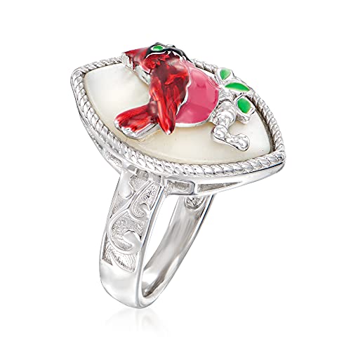 Ross-Simons Mother-Of-Pearl and Multicolored Enamel Cardinal Ring in Sterling Silver. Size 6