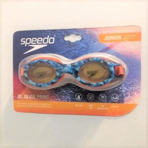 speedo junior jr. glide print goggles - blue / orange amber