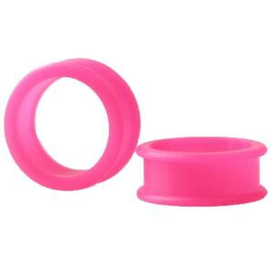 pair 9/16" (14mm) pink silicone flat flare tunnels double flare gauges thin soft flexible flesh plugs (2pcs)