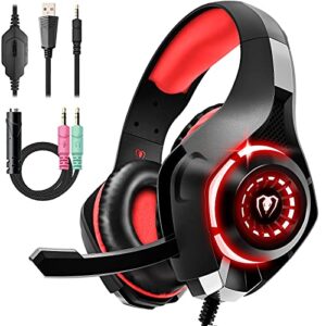 tatybo gaming headset for ps4 ps5 xbox one switch pc with noise canceling mic, deep bass stereo sound (black red)