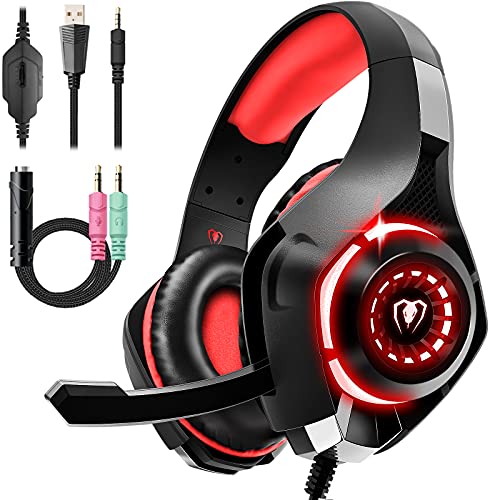 Tatybo Gaming Headset for Ps4 Ps5 Xbox One Switch PC with Noise Canceling Mic, Deep Bass Stereo Sound (Black Red)