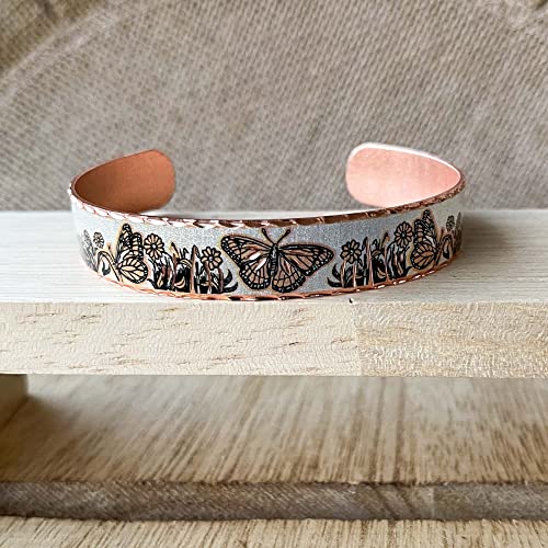 FRONT LINE JEWELRY Handcrafted Copper Women's Butterfly Bracelets Cuff: Embrace Nature's Beauty with Earth-Tone Unique Monarch Butterfly Cuff, Butterfly Gifts