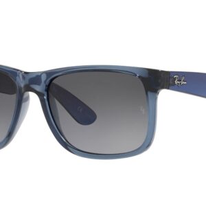 Ray-Ban RB4165 Justin Rectangular Sunglasses, Transparent Blue/Polarized Grey Gradient, 54 mm