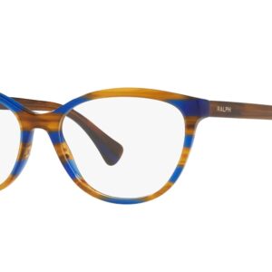 Ralph by Ralph Lauren Women's RA7134 Cat Eye Prescription Eyewear Frames, Striped Brown Blue/Demo Lens, 54 mm