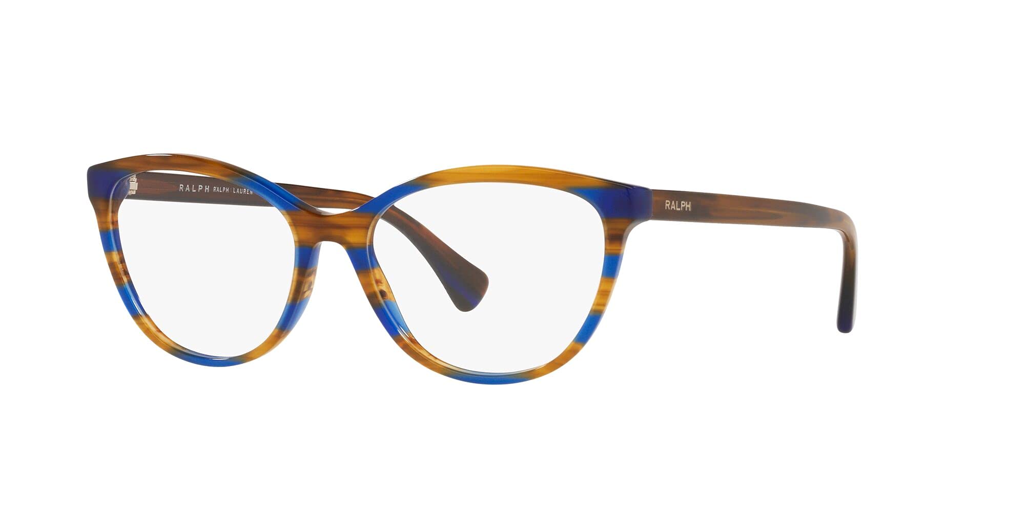 Ralph by Ralph Lauren Women's RA7134 Cat Eye Prescription Eyewear Frames, Striped Brown Blue/Demo Lens, 54 mm