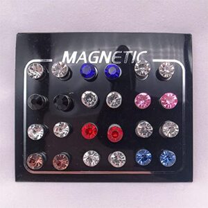 12Pcs Magnetic Crystal Stud Earrings Face Magnetic Clip Non Piercing Earrings Nose Lip Ring Clip on Cubic Zirconia Tragus for Women Men Non Piercing Jewelry (Multicolor 3mm(24pcs))