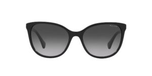 ralph by ralph lauren women's ra5282u universal fit cat eye sunglasses, shiny black/gradient grey, 55 mm