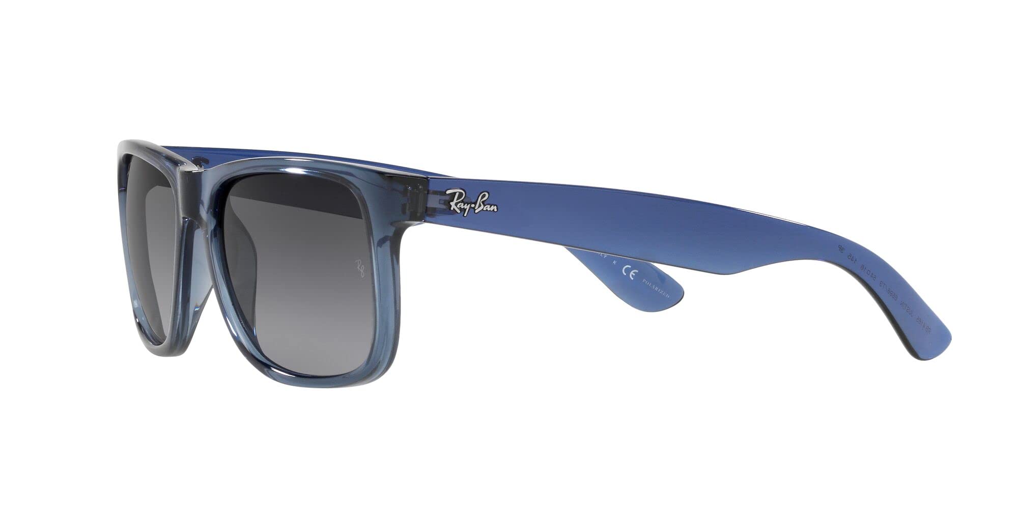 Ray-Ban RB4165 Justin Rectangular Sunglasses, Transparent Blue/Polarized Grey Gradient, 54 mm