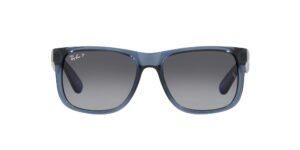 ray-ban rb4165 justin rectangular sunglasses, transparent blue/polarized grey gradient, 54 mm